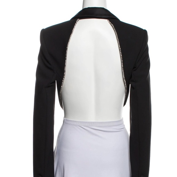 AREA | Jackets & Coats | Area Black Crystal Trim Open Back Blazer With ...